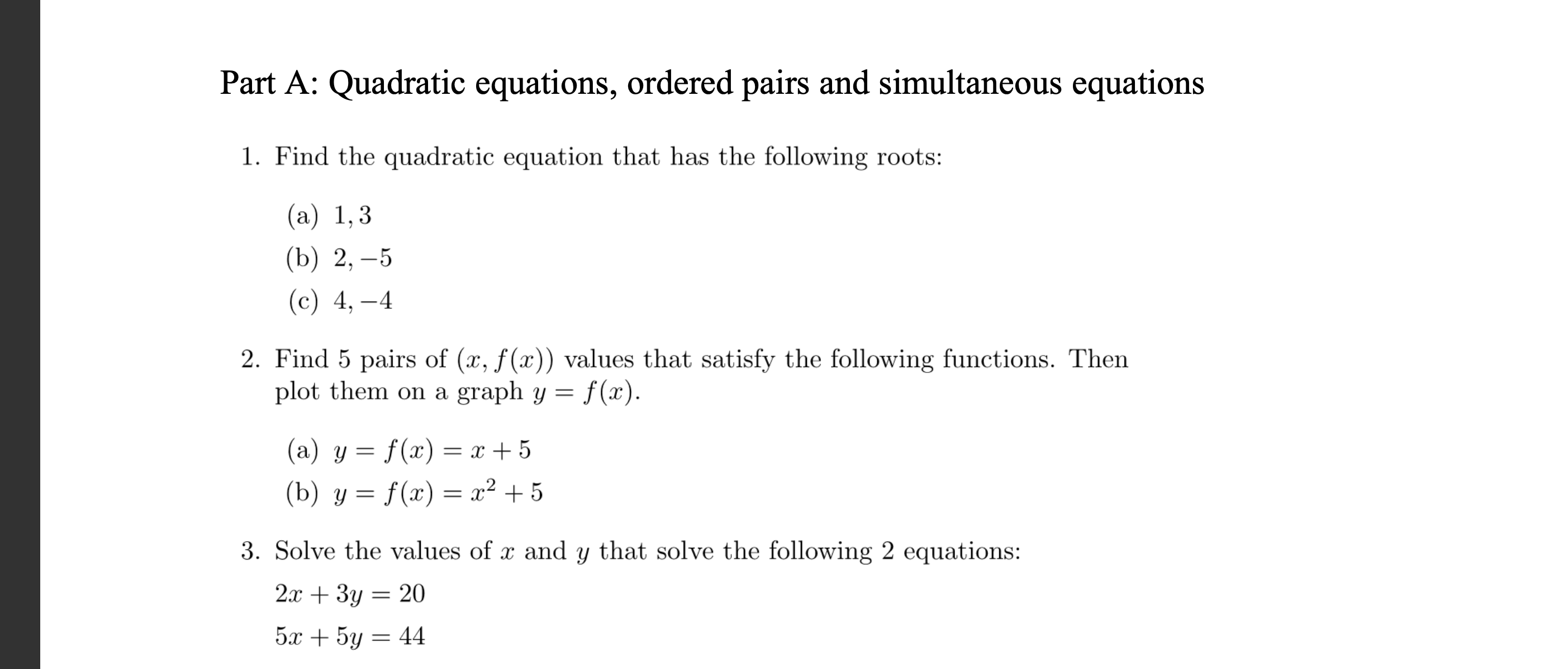 Solved Part A: Quadratic equations, ordered pairs and | Chegg.com