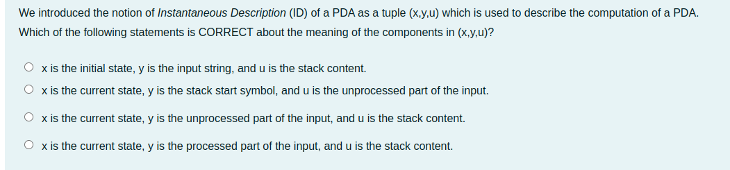 Solved We introduced the notion of Instantaneous Description | Chegg.com