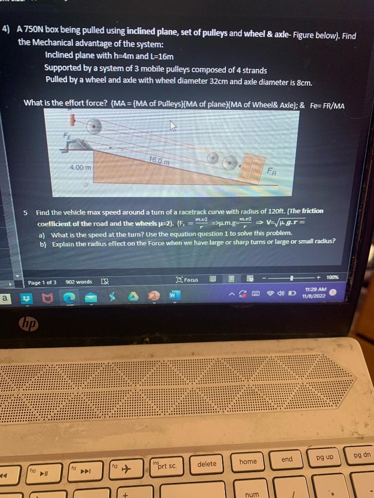 4) A 750 N box being pulled using inclined plane, set | Chegg.com