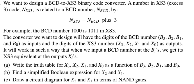 Solved We want to design a BCD-to-XS3 binary code converter. | Chegg.com