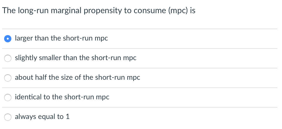 Solved The long-run marginal propensity to consume (mpc) is | Chegg.com