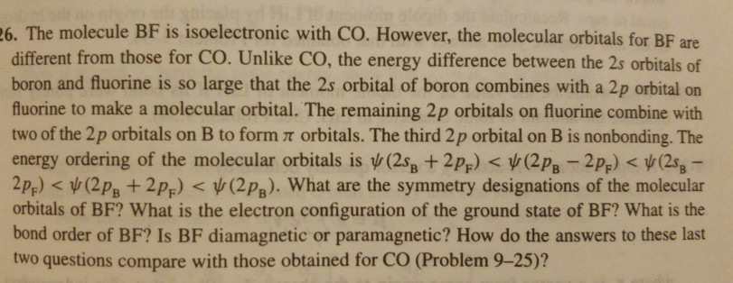 Solved 26. The molecule BF is isoelectronic with CO. | Chegg.com
