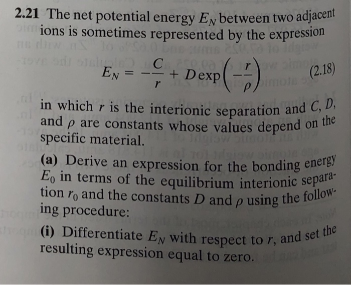 Solved 2.21 The net potential energy Ey between two adjacent | Chegg.com