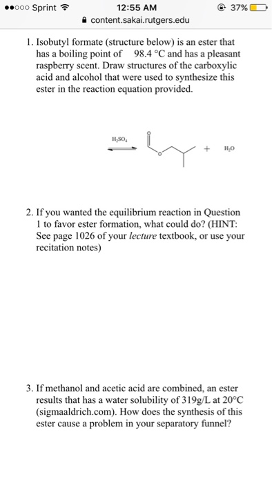 Solved Isobutyl formate (structure below) is an ester that | Chegg.com