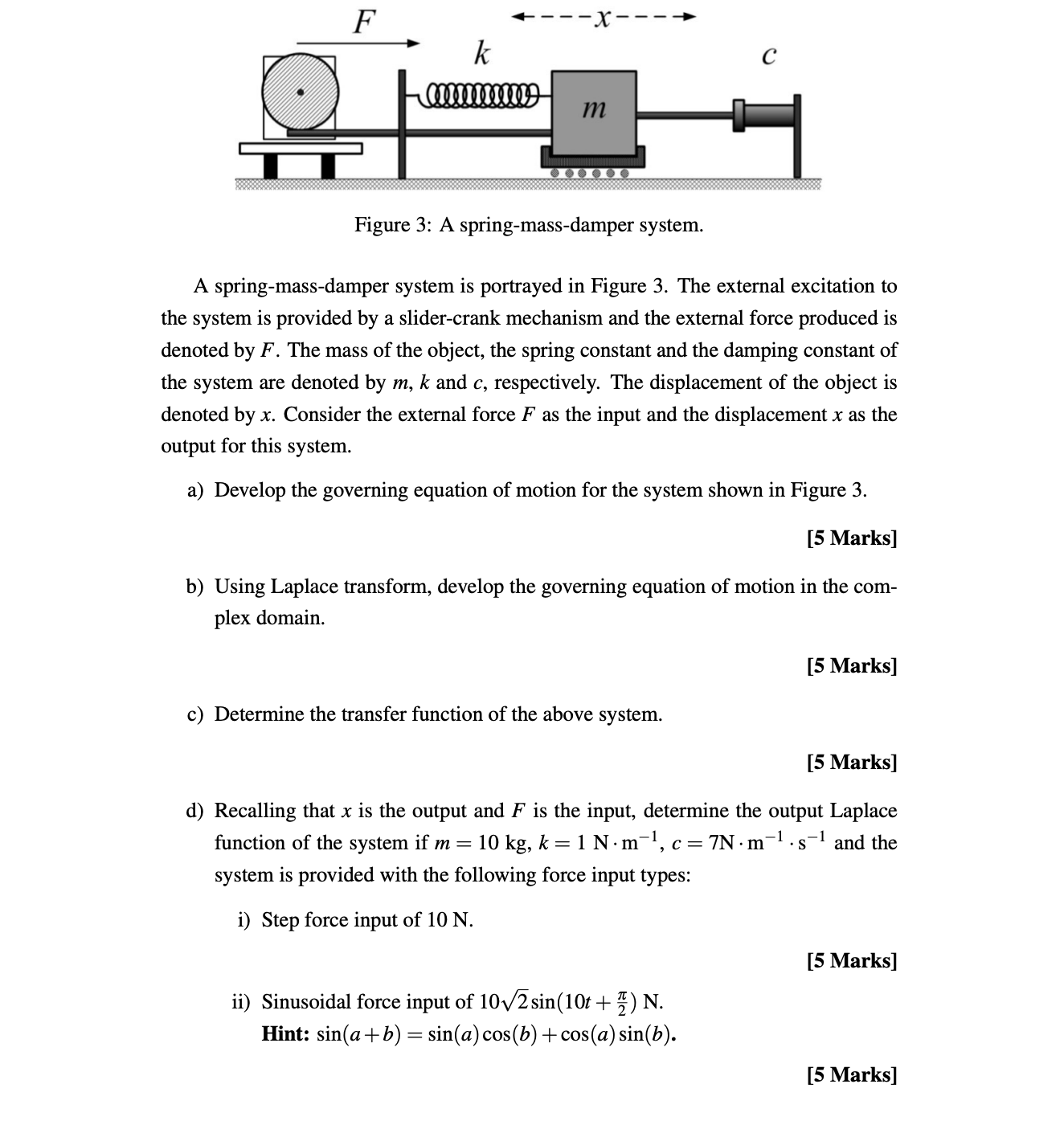 Solved Figure 3: A spring-mass-damper system. A | Chegg.com