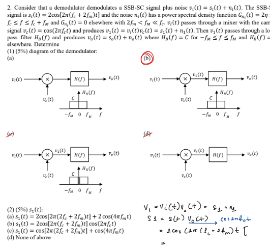 2. Consider that a demodulator demodulates a SSB-SC | Chegg.com