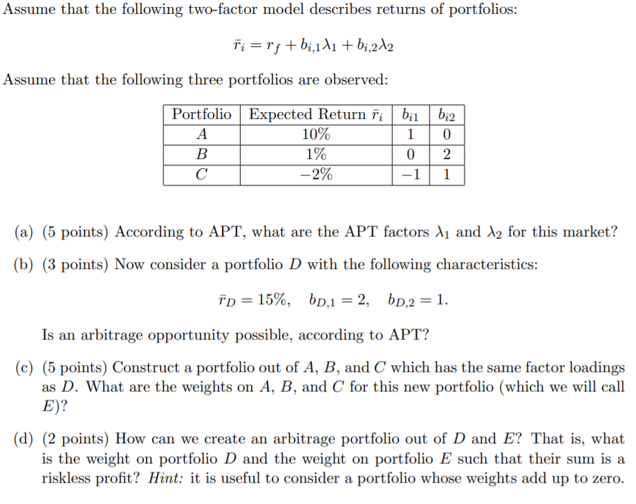 Solved Assume that the following two-factor model describes | Chegg.com