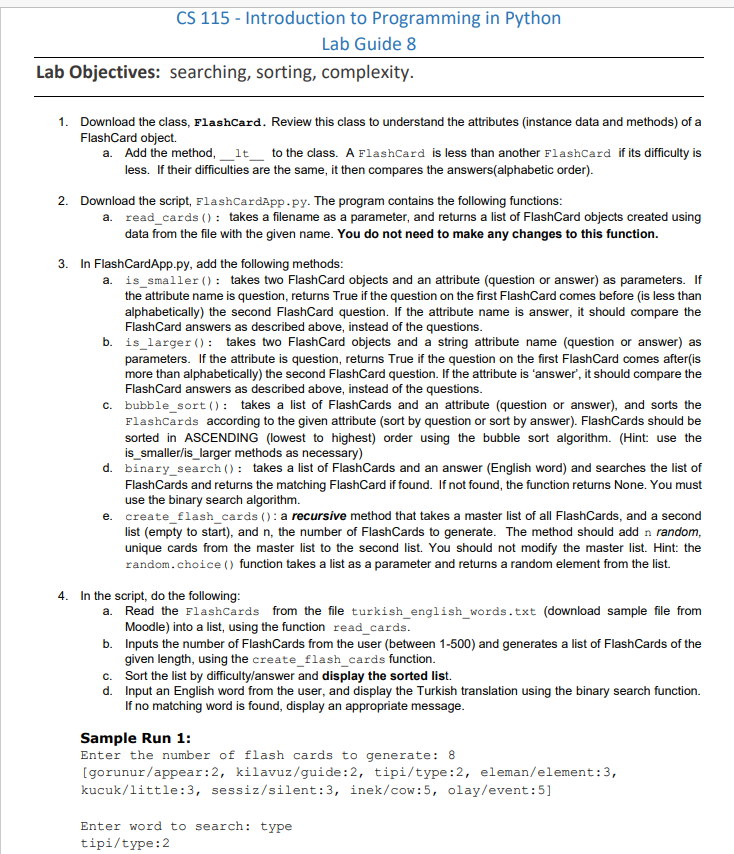 Solved 1. Download the class, FlashCard. Review this class | Chegg.com