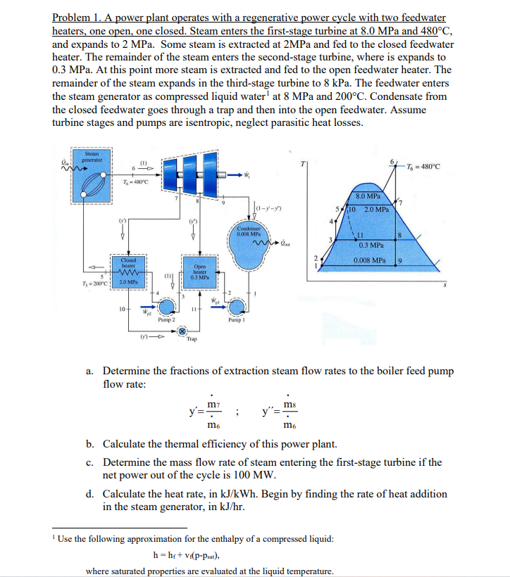 Solved Problem 1. A power plant operates with a regenerative | Chegg.com