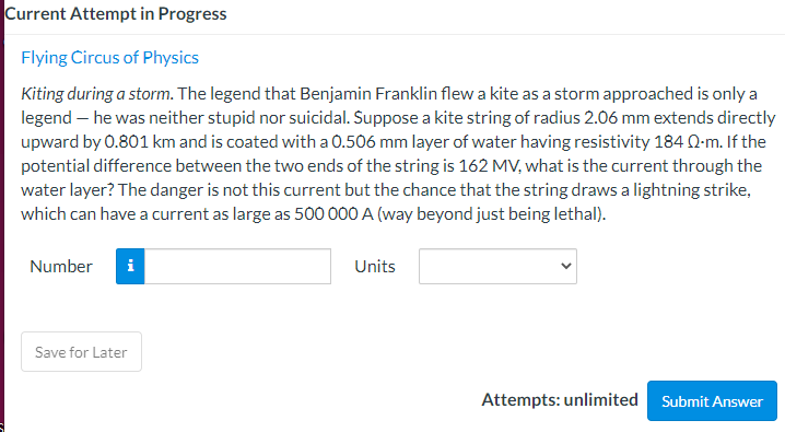 Solved Current Attempt in Progress Flying Circus of Physics | Chegg.com