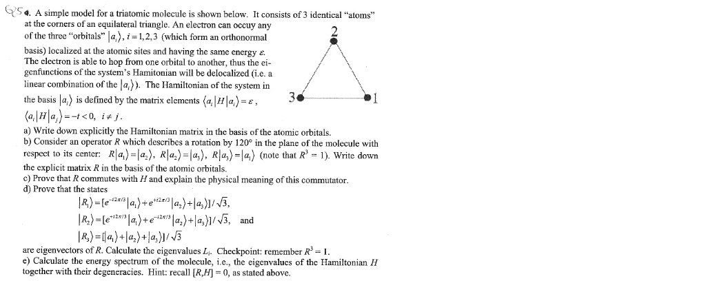 Solved S. A simple model for a triatomic molecule is shown | Chegg.com