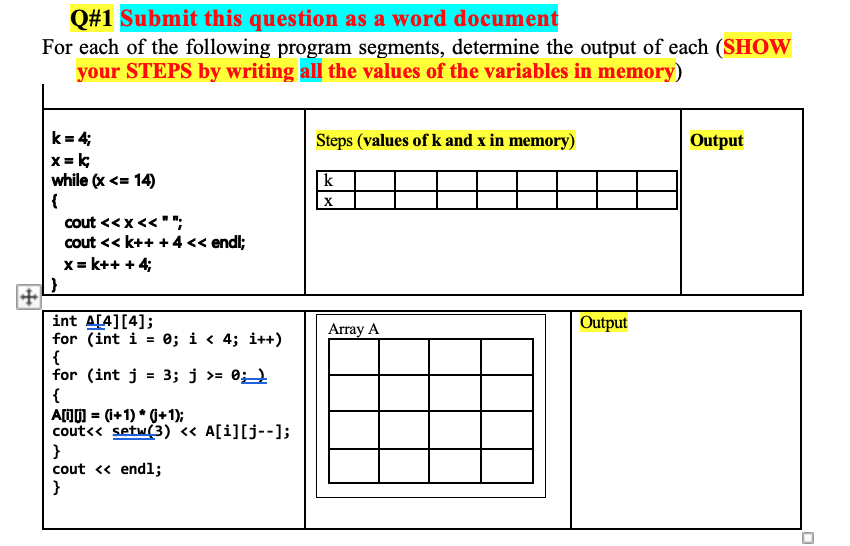 Solved Q\#1 Submit this question as a word document For each | Chegg.com