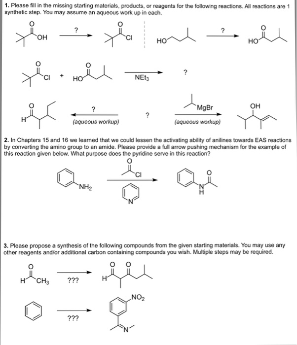 Solved Fill in the missing starting materials, products, or | Chegg.com