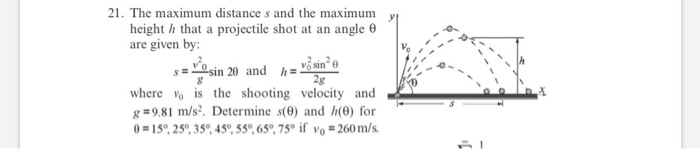 Solved 21. The maximum distance s and the maximum y height h | Chegg.com