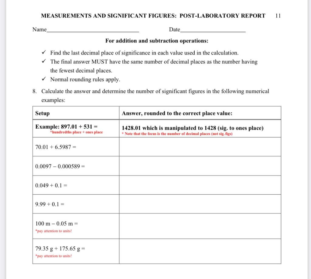 Solved MEASUREMENTS AND SIGNIFICANT FIGURES 4 liquid may be | Chegg.com