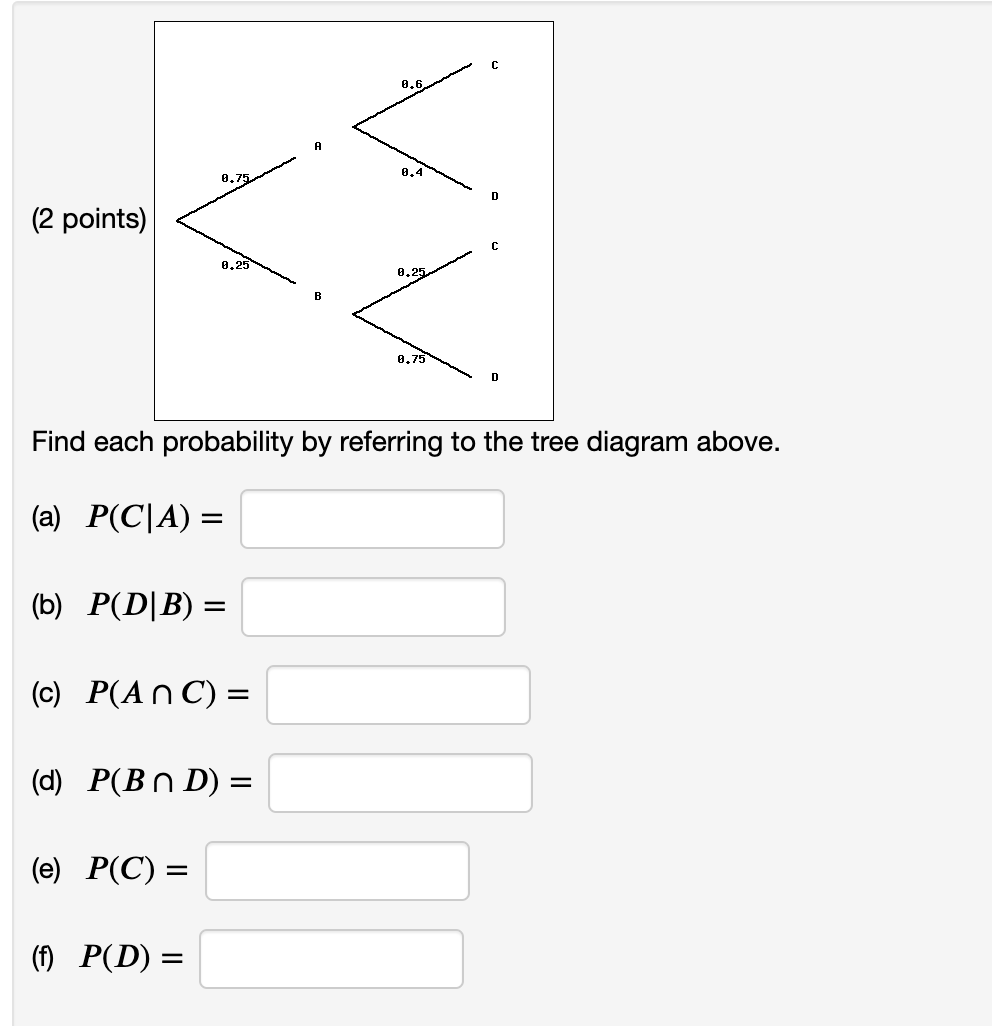Solved (2 Find each probability by referring to the tree | Chegg.com