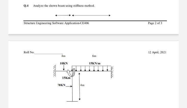 Solved Q.4 Analyze the shown beam using stiffness method | Chegg.com