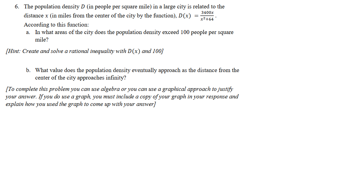 Solved 6. The population density D (in people per square | Chegg.com