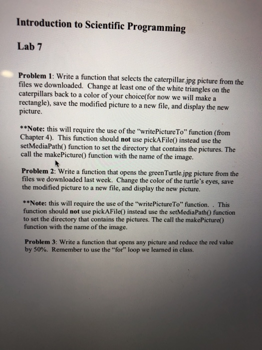 Introduction to Scientific Programming Lab 7 Problem | Chegg.com