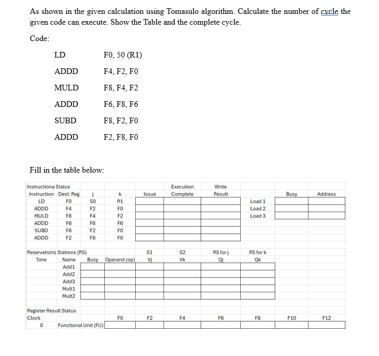 Solved As Shown In The Given Calculation Using Tomasulo