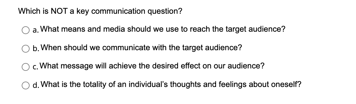 Solved Which is NOT a key communication question?a. ﻿What | Chegg.com