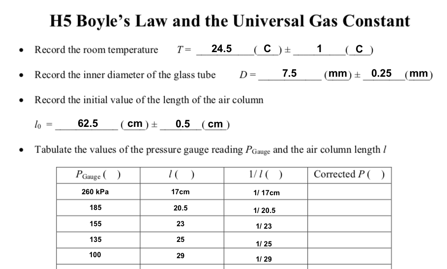 Solved How should I calculate corrected pressure for Boyle's | Chegg.com
