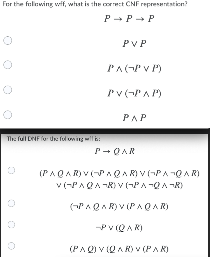 Solved For the following wff, what is the correct CNF | Chegg.com