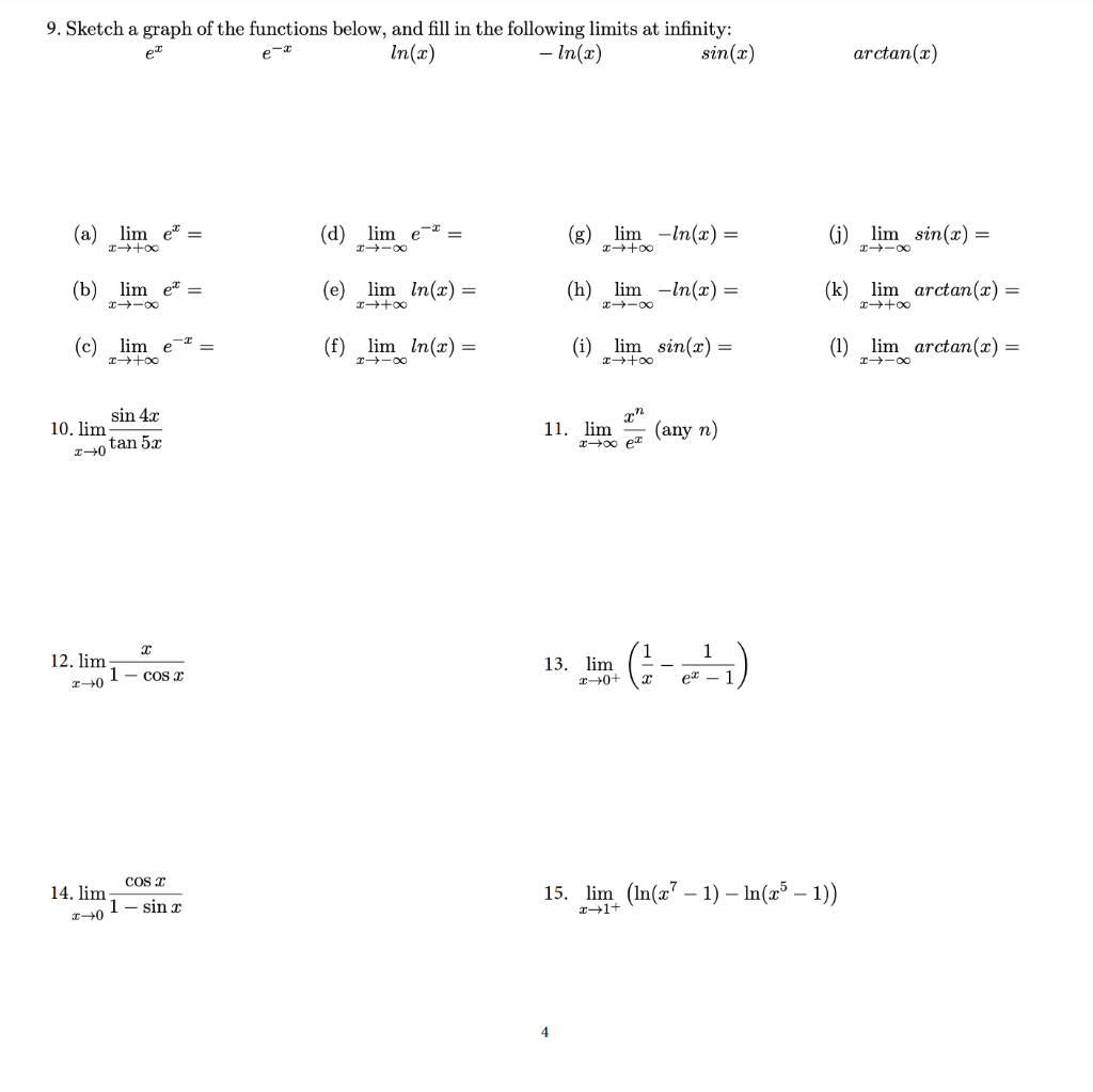 Solved 9. Sketch a graph of the functions below, and fill in | Chegg.com