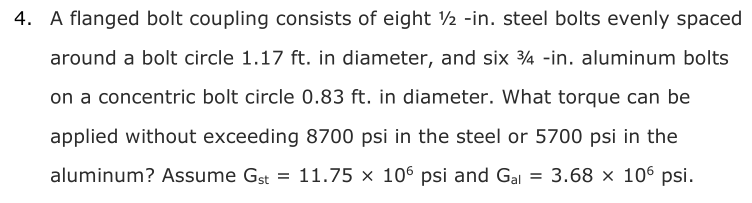 Solved 4. A flanged bolt coupling consists of eight 1/2 -in. | Chegg.com