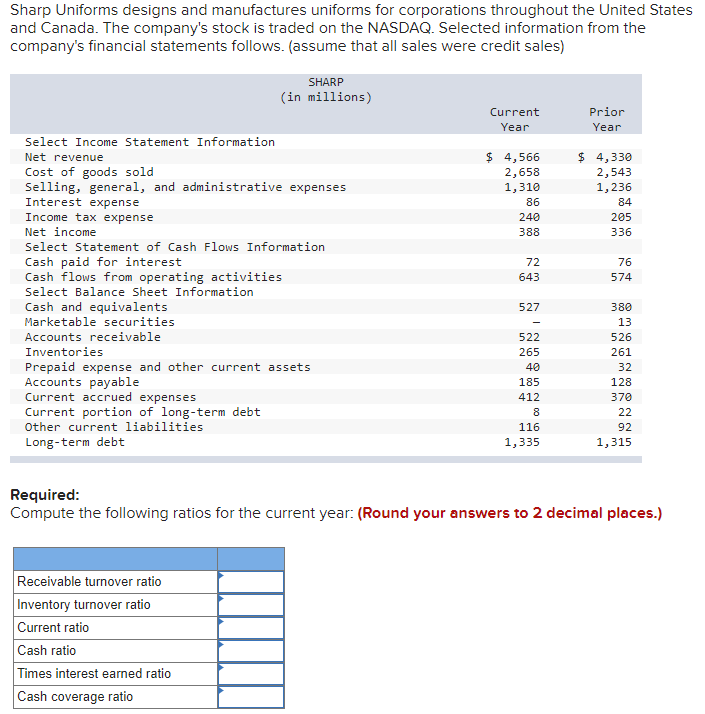 Solved Sharp Uniforms designs and manufactures uniforms for | Chegg.com