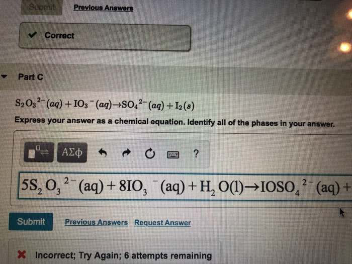 Solved Submi Previous Answers Correct Part C S2032 (aa)+ | Chegg.com