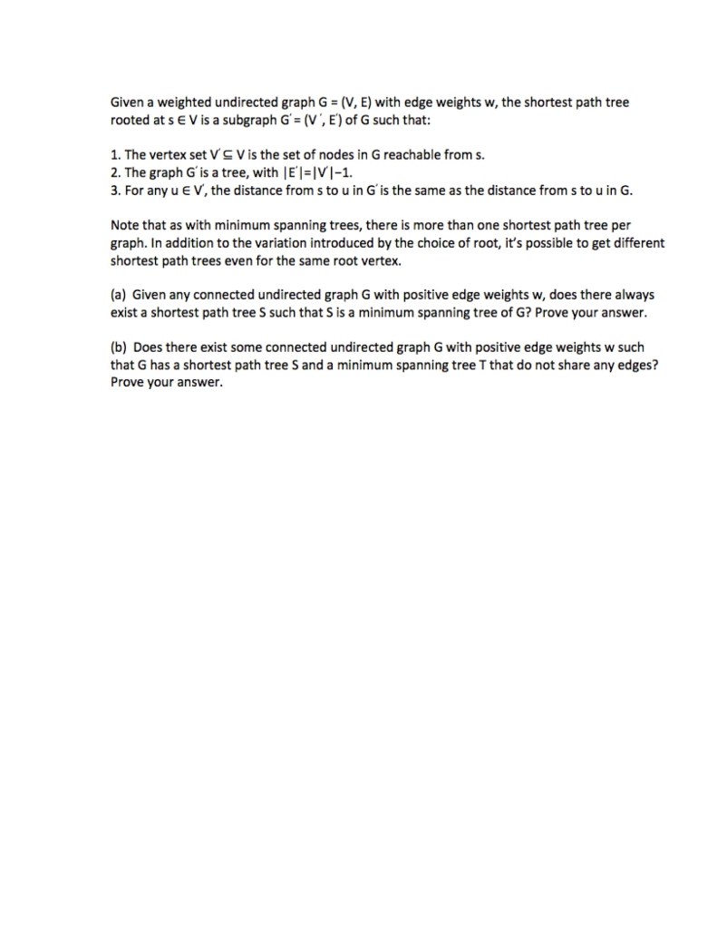 Solved Given a weighted undirected graph G = (V, E) with | Chegg.com