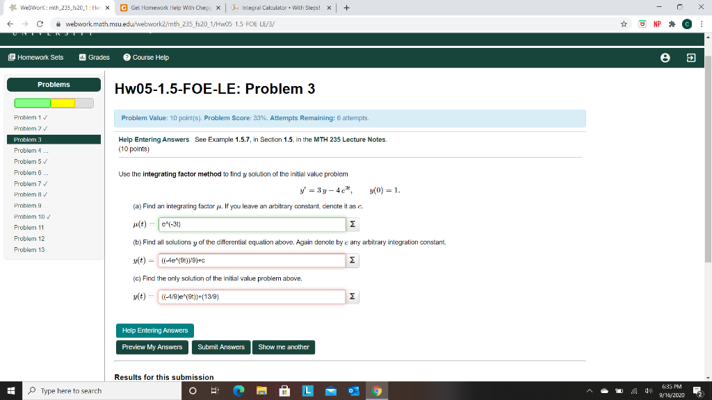 Solved WebWork: mth_235_1820_1: Hw X Get Homework Help With | Chegg.com