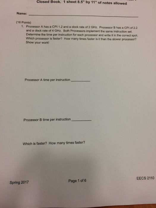 Solved Processor A has a CPI 1.2 and a clock rate o(2 GHz. | Chegg.com