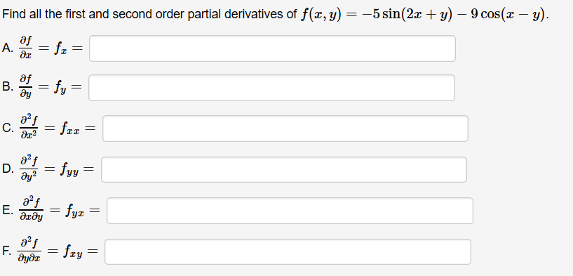 Solved Find all the first and second order partial | Chegg.com