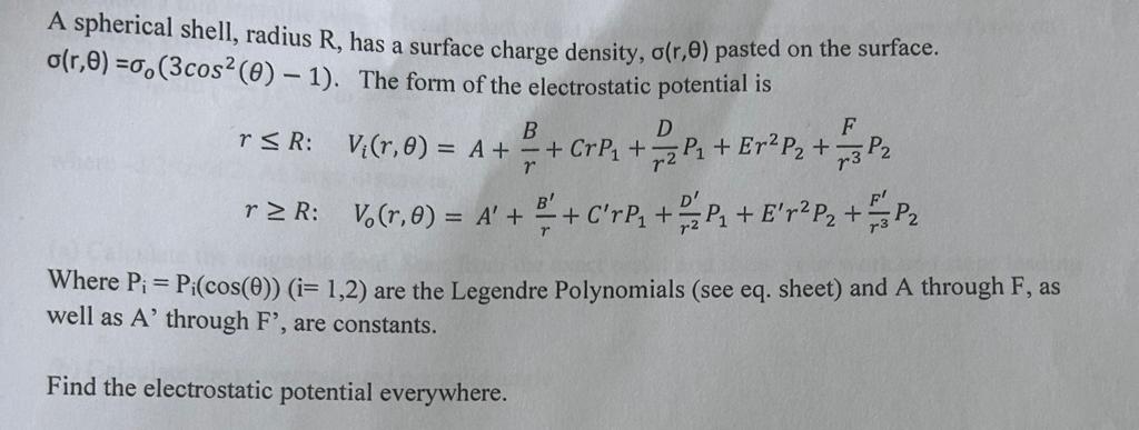 Solved A spherical shell, radius R, has a surface charge | Chegg.com