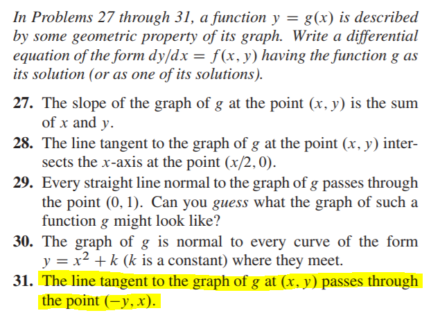 Solved In Problems 27 through 31, a function y = g(x) is | Chegg.com