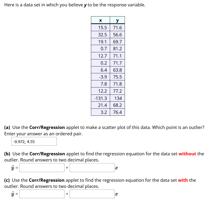 Solved Here is a data set in which you believe y to be the | Chegg.com
