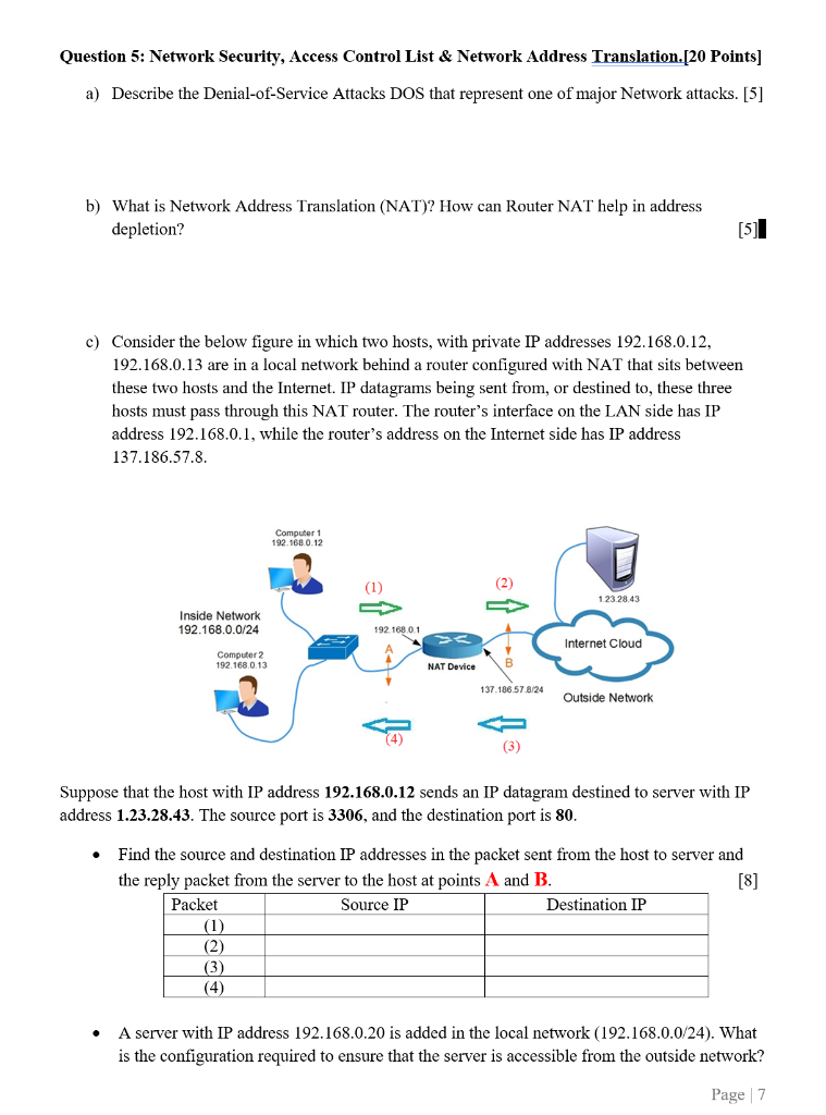 Solved Question 5: Network Security, Access Control List & | Chegg.com