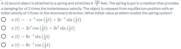 Solved The following IVP models a spring mass system: 2" – | Chegg.com