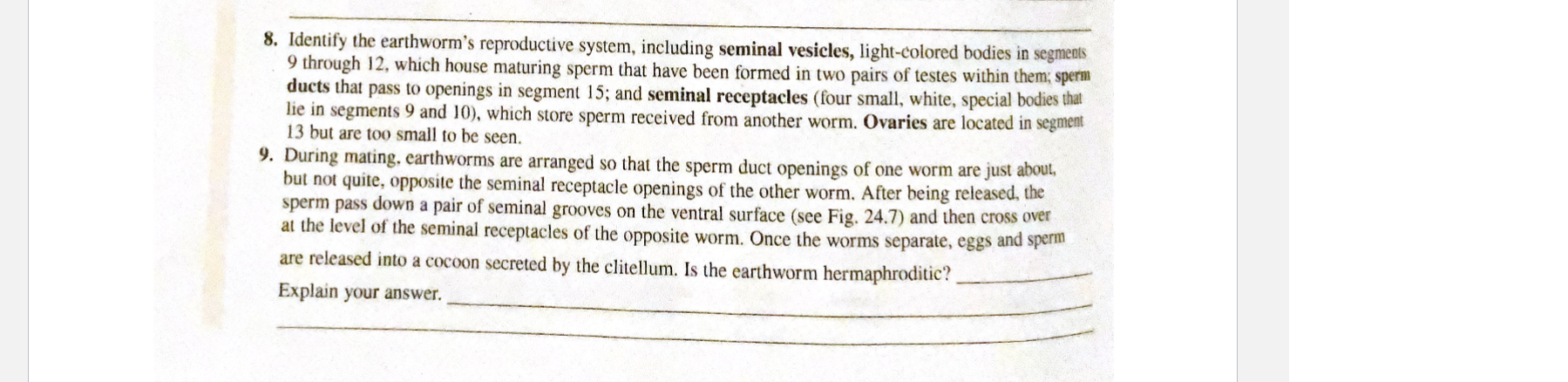 Solved 8. Identify the earthworm's reproductive system, | Chegg.com