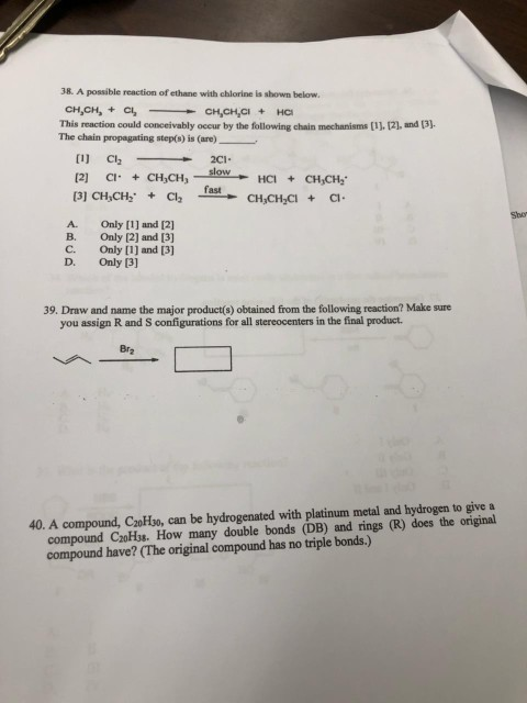 Solved 38. A possible reaction of ethane with chlorine is | Chegg.com