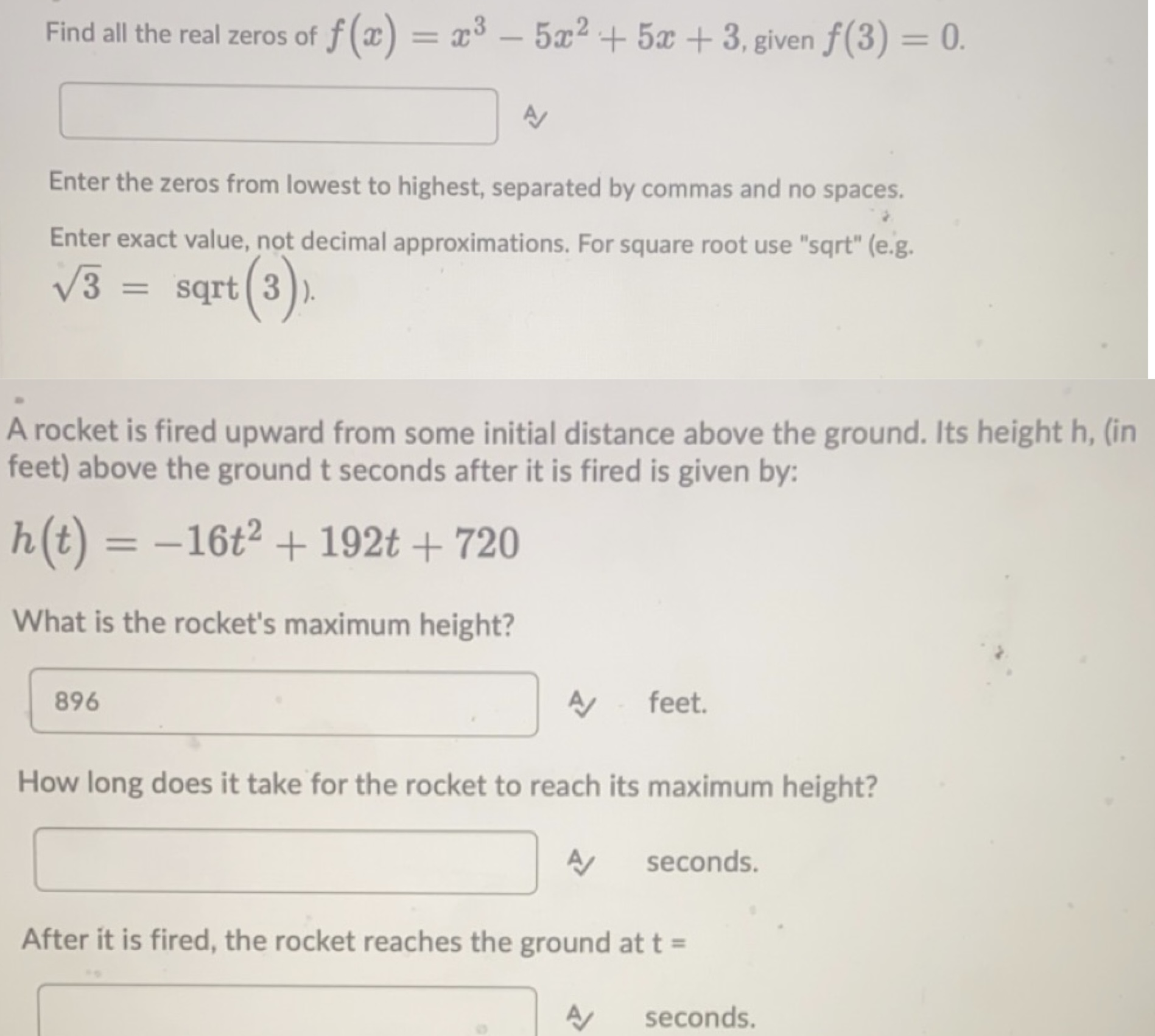 Solved Find all the real zeros of f(x)=x3−5x2+5x+3, given | Chegg.com