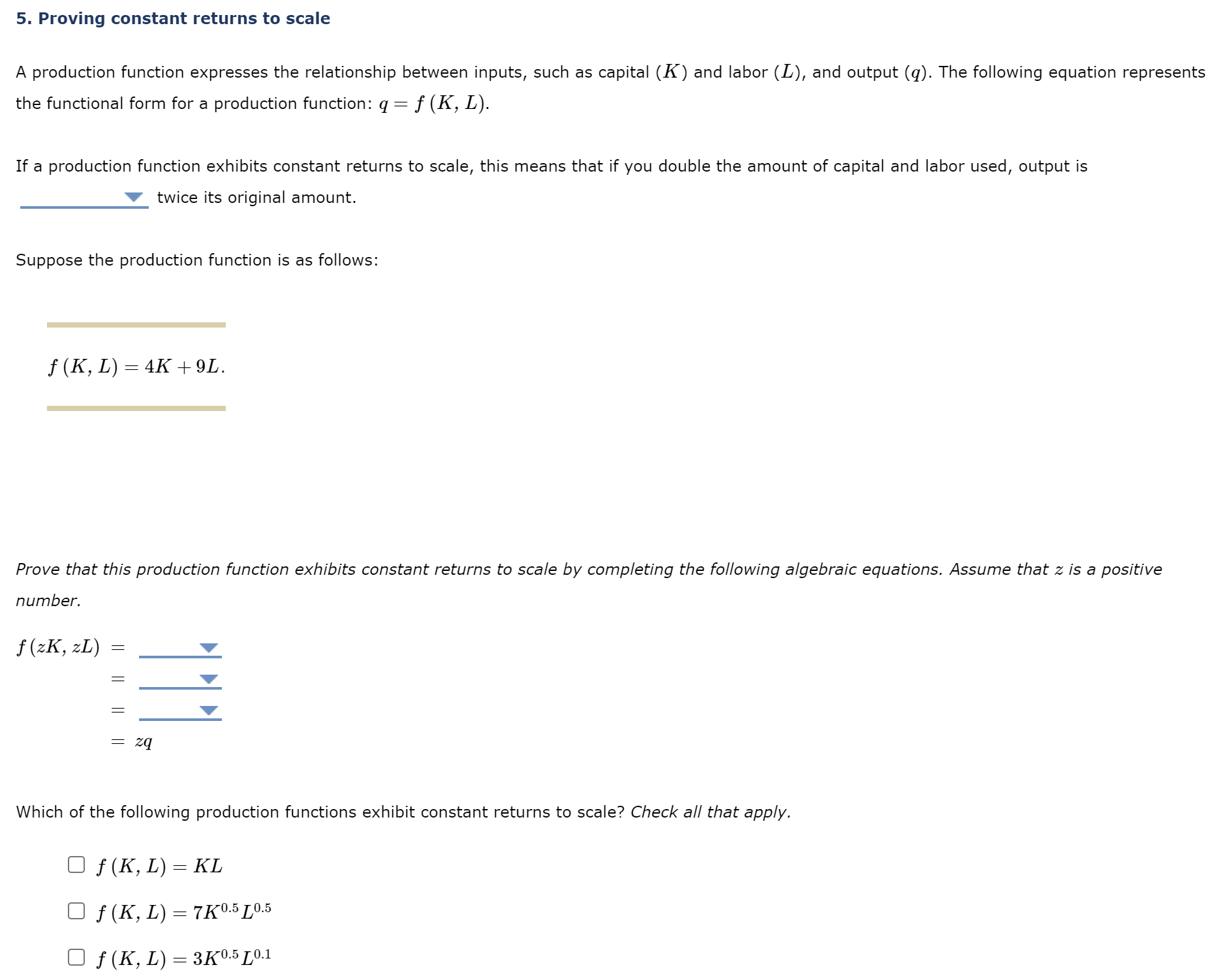 Solved Proving constant returns to scale | Chegg.com