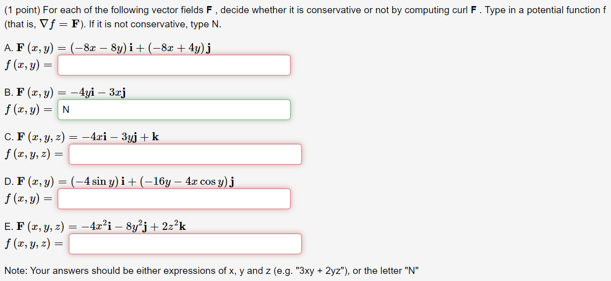 Solved (1 point) For each of the following vector fields F, | Chegg.com
