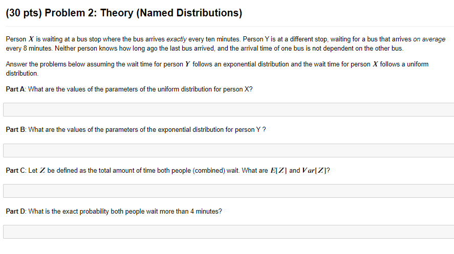 Solved (30 pts) Problem 2: Theory (Named Distributions) | Chegg.com