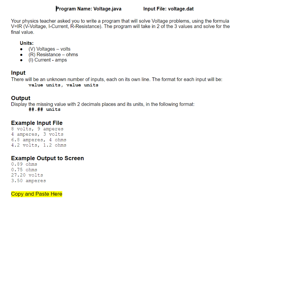 Solved Program Name: Voltage.java Input File: voltage.dat | Chegg.com