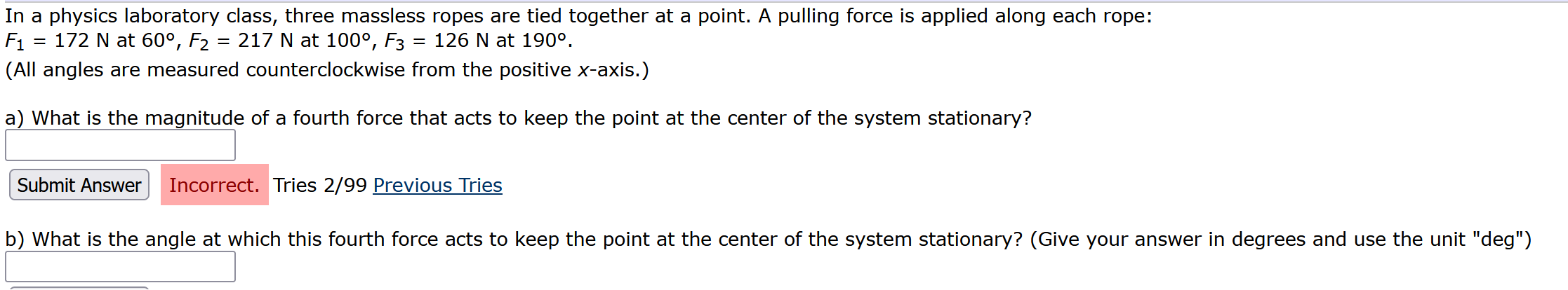 Solved In a physics laboratory class, three massless ropes | Chegg.com