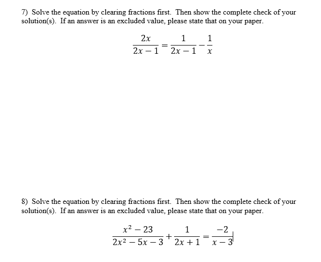 Solved Solve The Equation By Clearing Fractions First Then Chegg Solved Solve The Equation By Clearing Fractions First Then Chegg