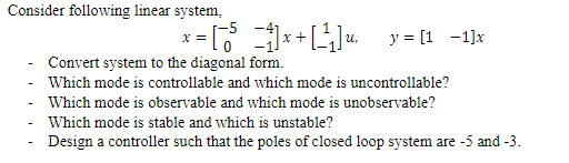 Consider following linear system, | Chegg.com